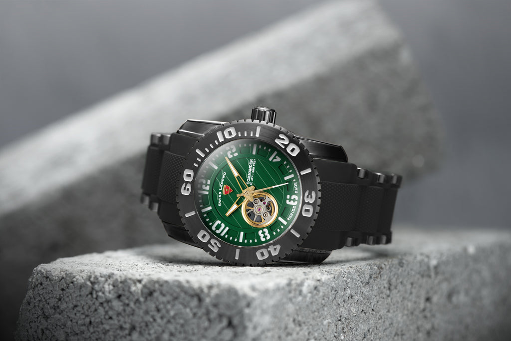 COMMANDER- SWISS MADE AUTOMATIC Black with Green Dial | Green Dial ...