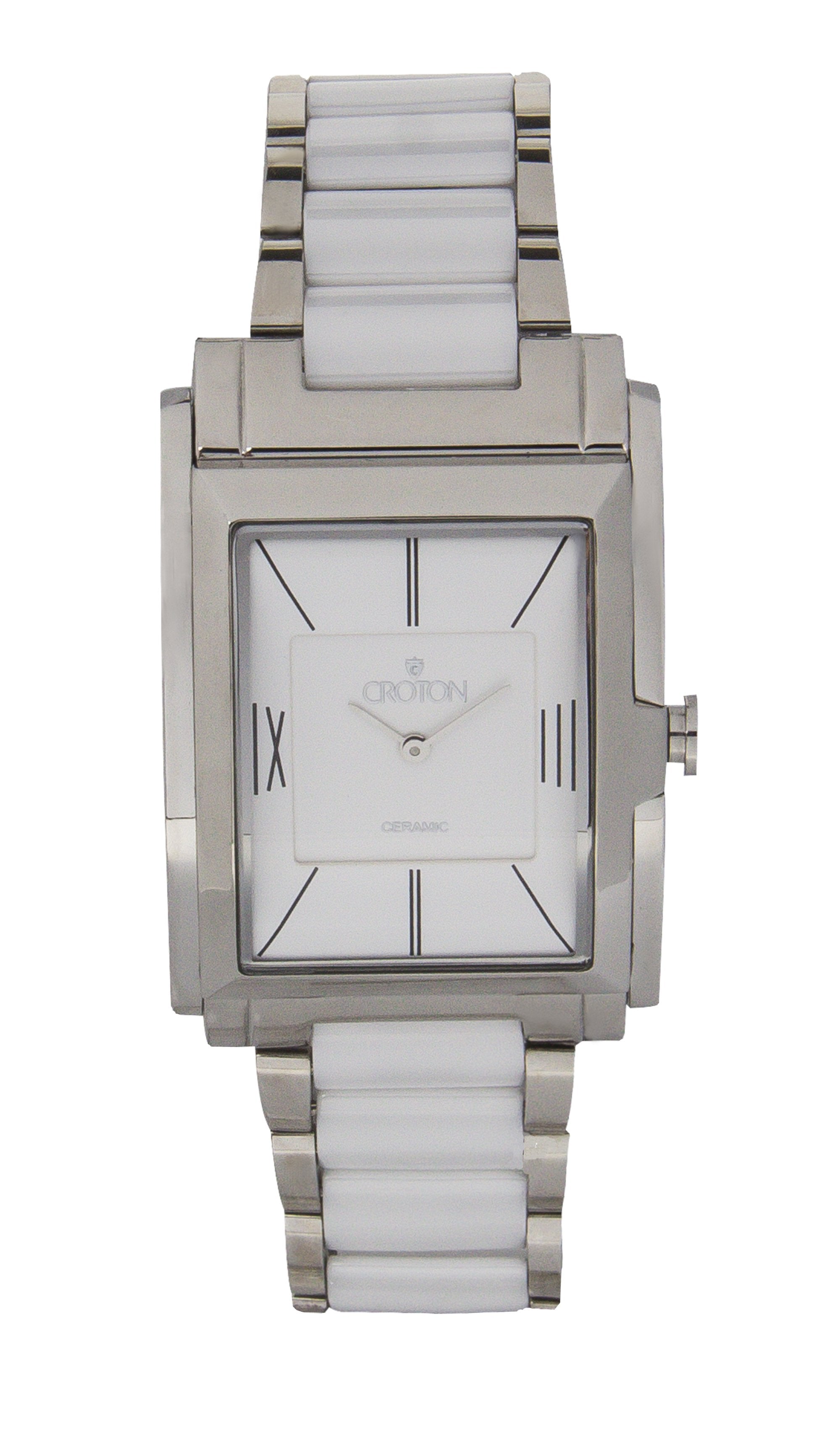 Croton Men's Swiss Quartz White Ceramic & Stainless Steel Rectangular ...