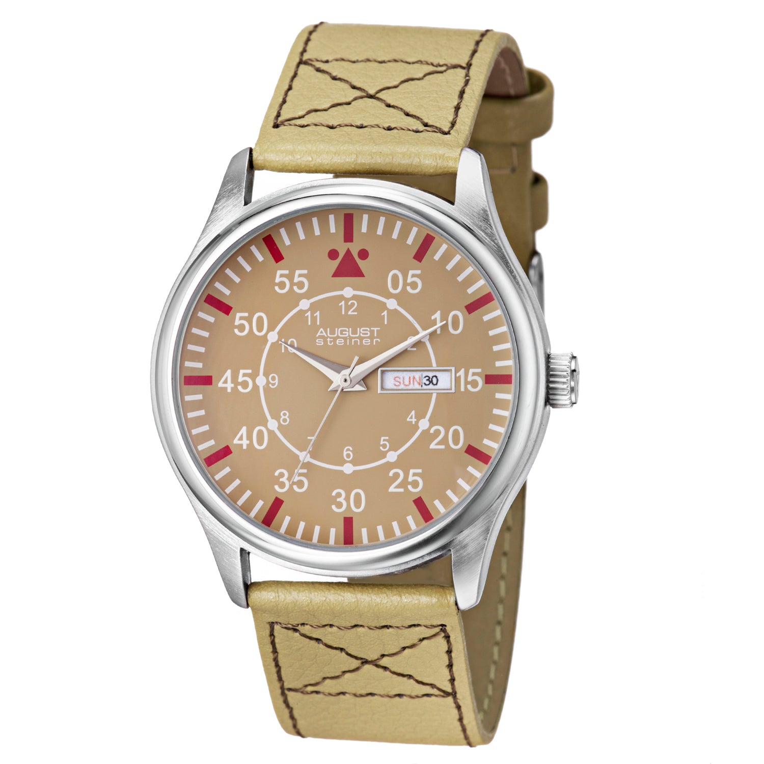 Day Date Quartz Tan Leather Strap Mens Watch Tan/Silver | Light Brown ...